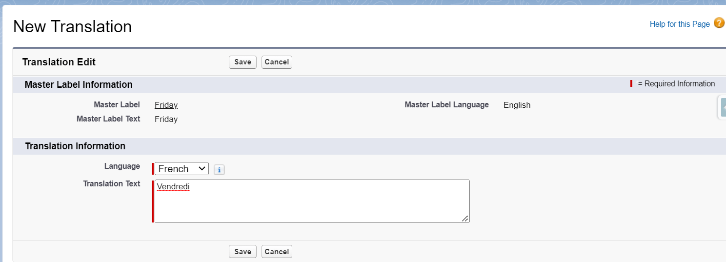 Salesforce translate custom label new